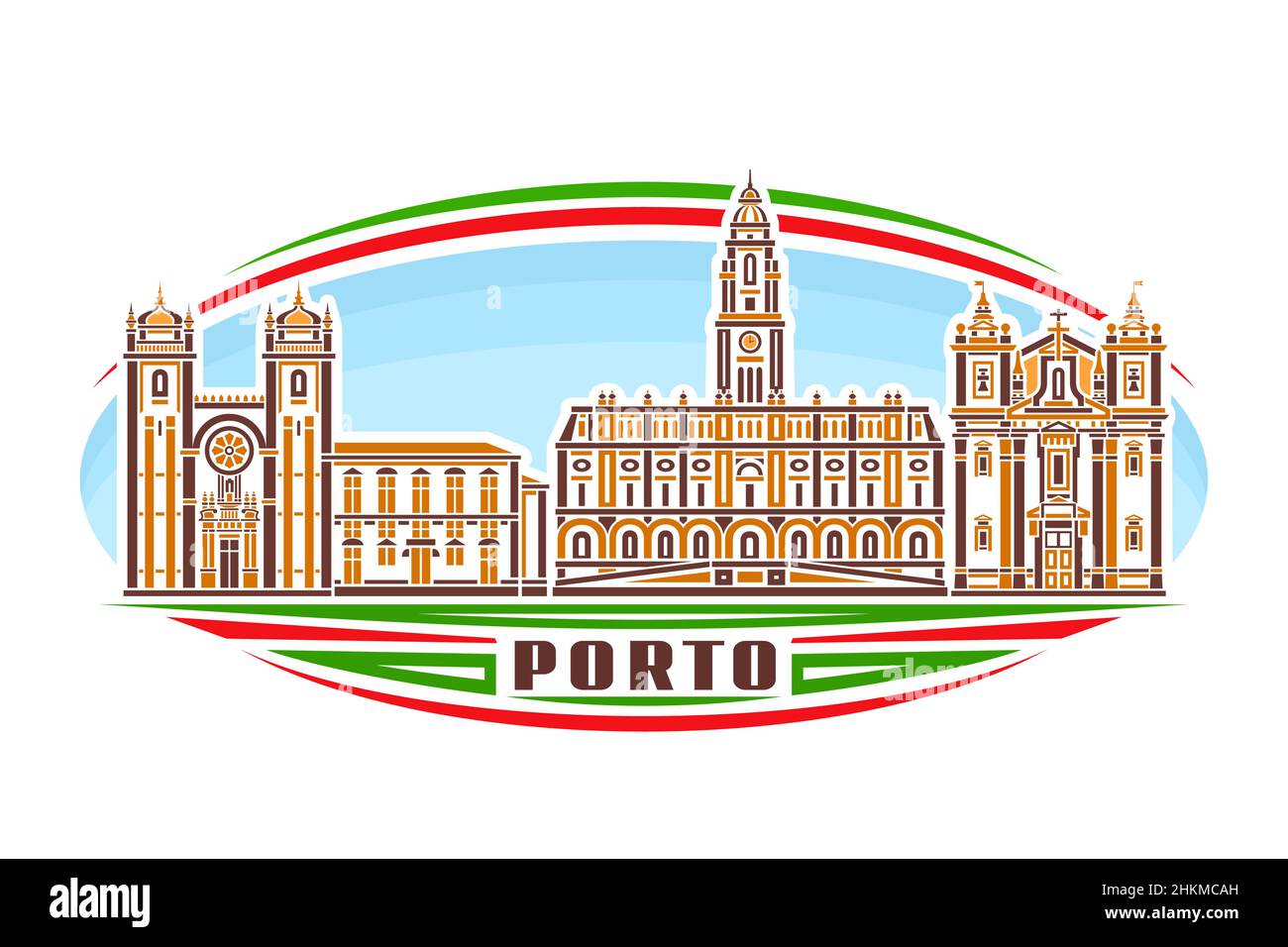 Vector illustration of Porto, horizontal badge with linear design ...
