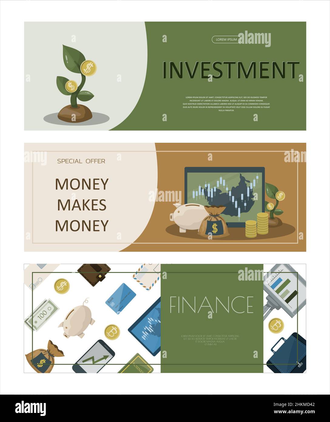 Financial investment banners. Vector flat Backgrounds for the website ...