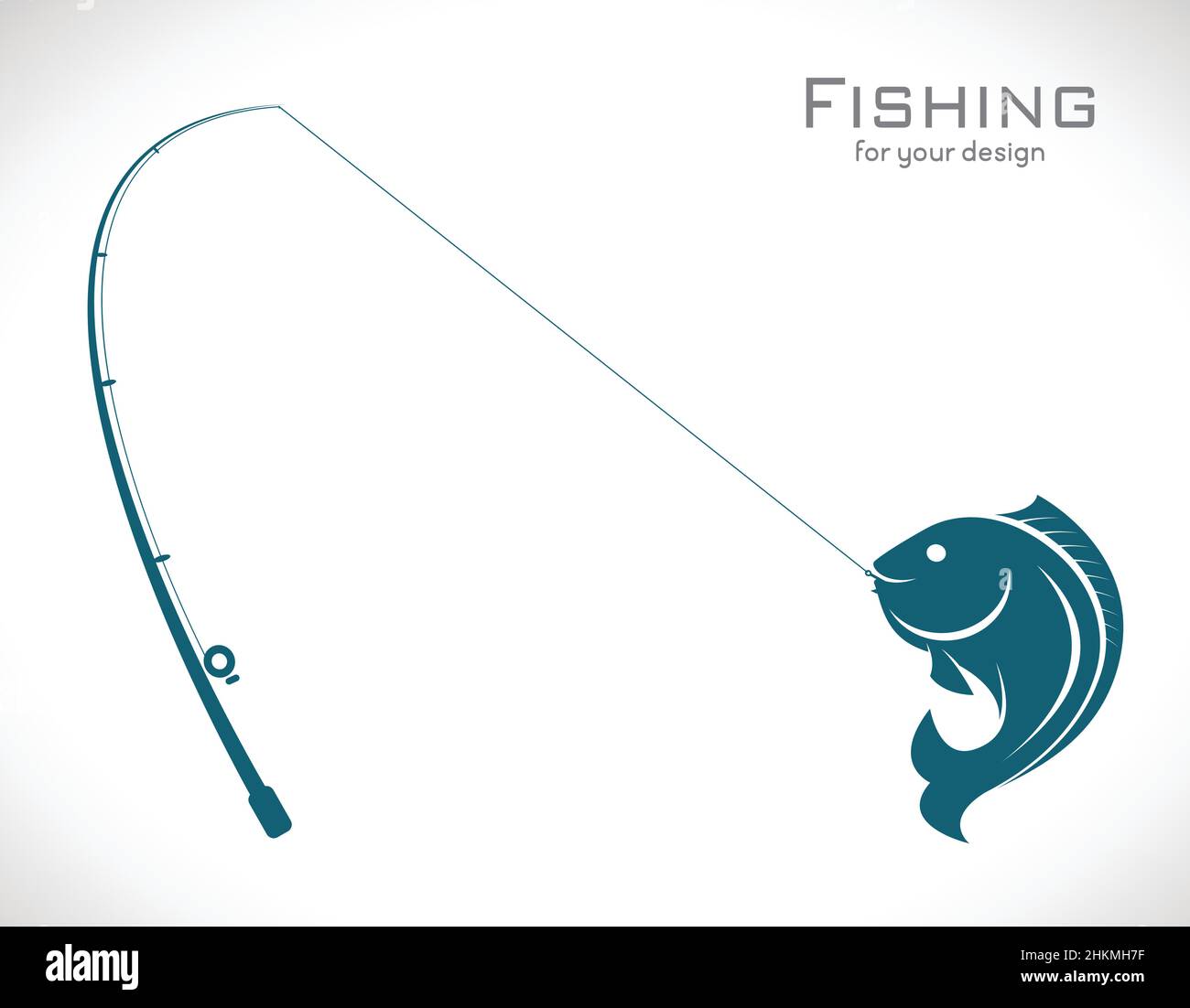 Vector images of fishing rod and fish on white background. Easy ...