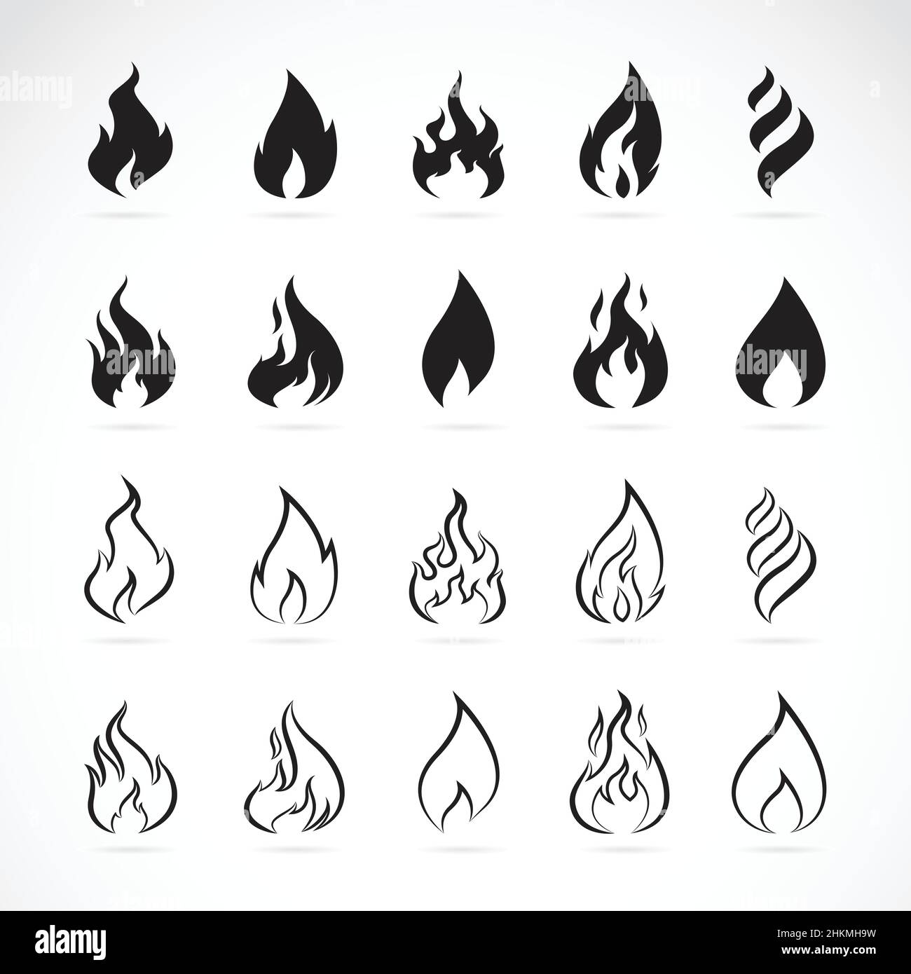 Vector set of flame symbols on white background. Easy editable layered ...