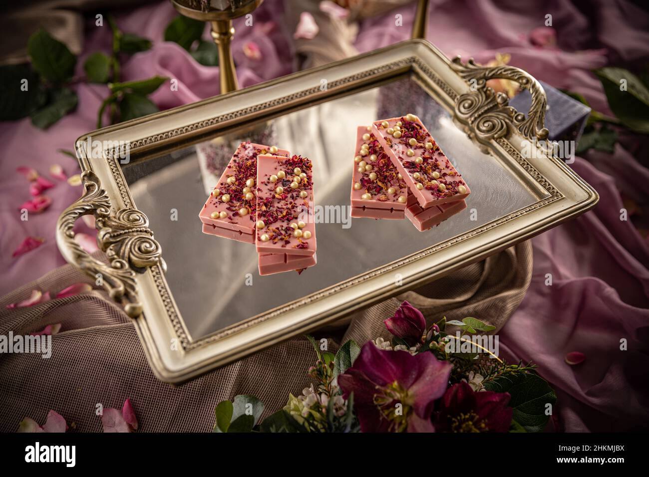 Homemade chocolate bars with lyophilized fruit and white chocolate ...