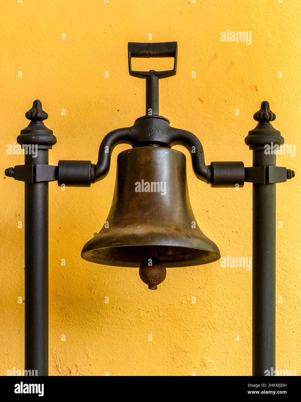 Antique metallic bell belonging to the steam train named 'La Cuenca ...