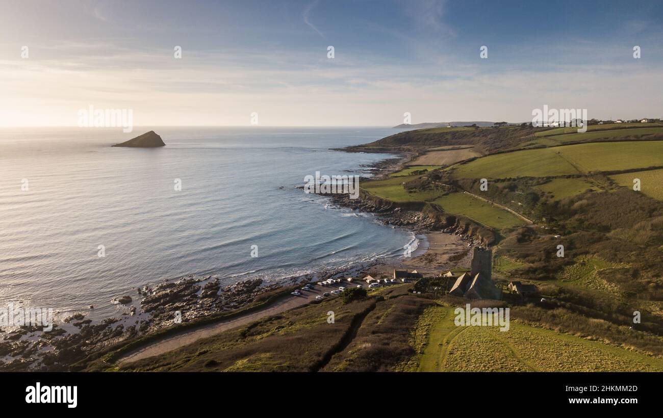 A View of Wembury Beach taken by drone Stock Photo - Alamy