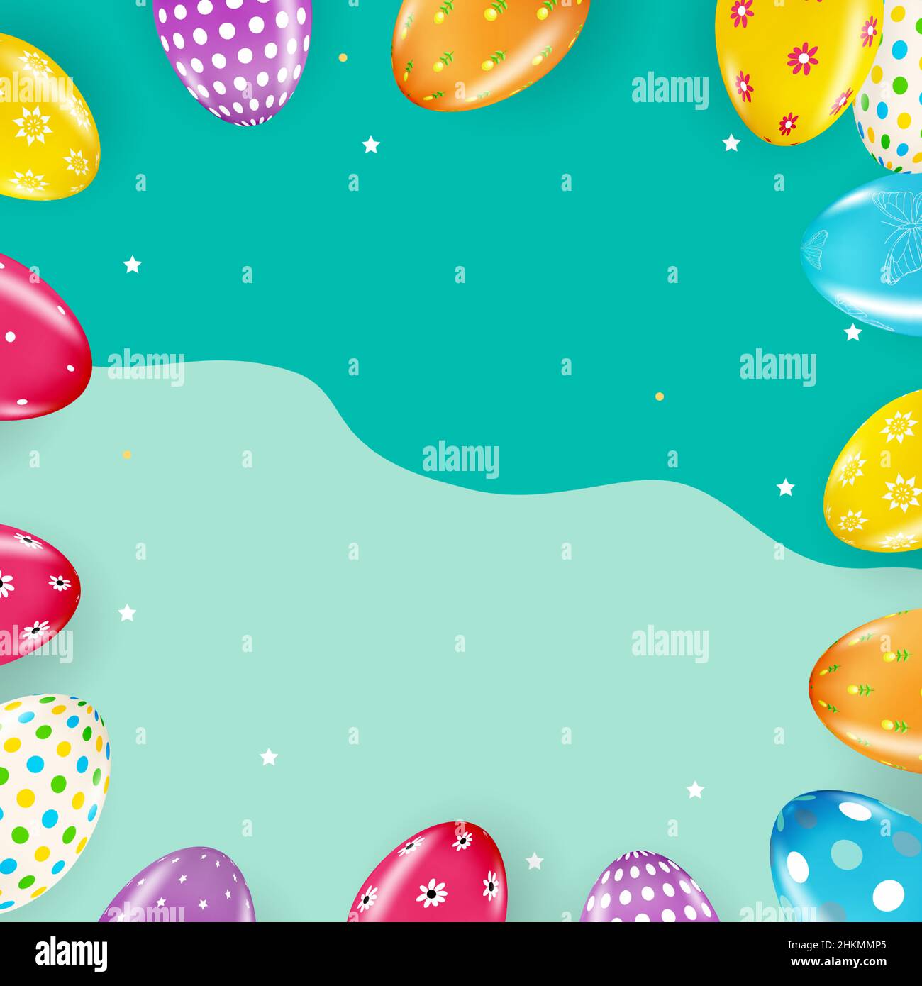 Easter poster template with 3d realistic Easter eggs. Template for ...
