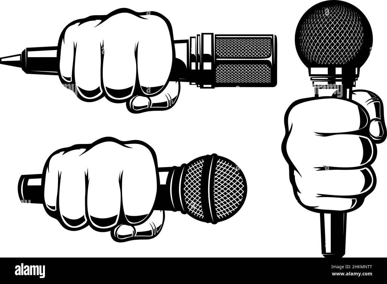 Hand holding the mic Black and White Stock Photos & Images - Alamy