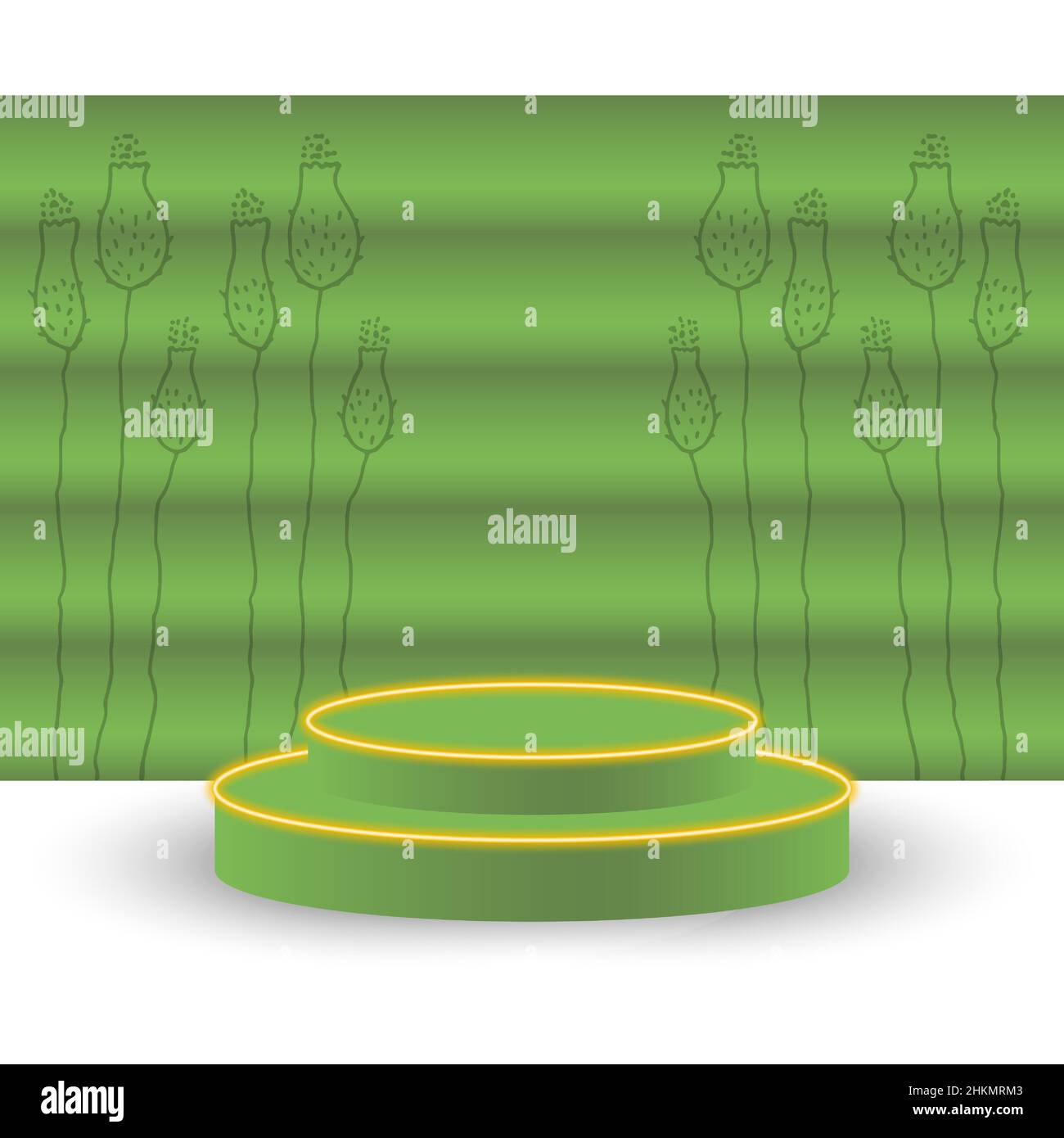 Realistic green stage with yellow neon and plant elements for ...