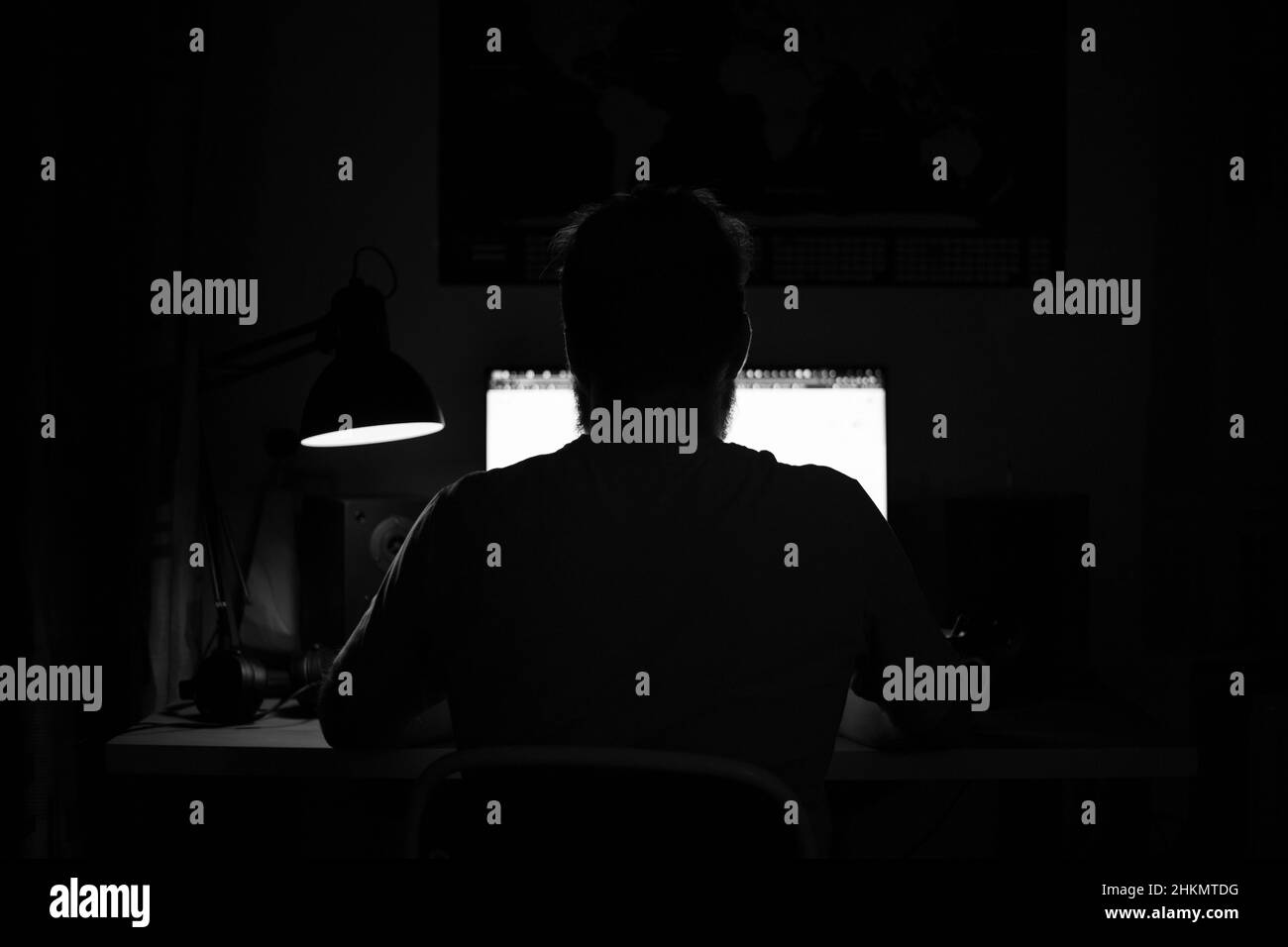 Coder typing programming language Black and White Stock Photos & Images ...