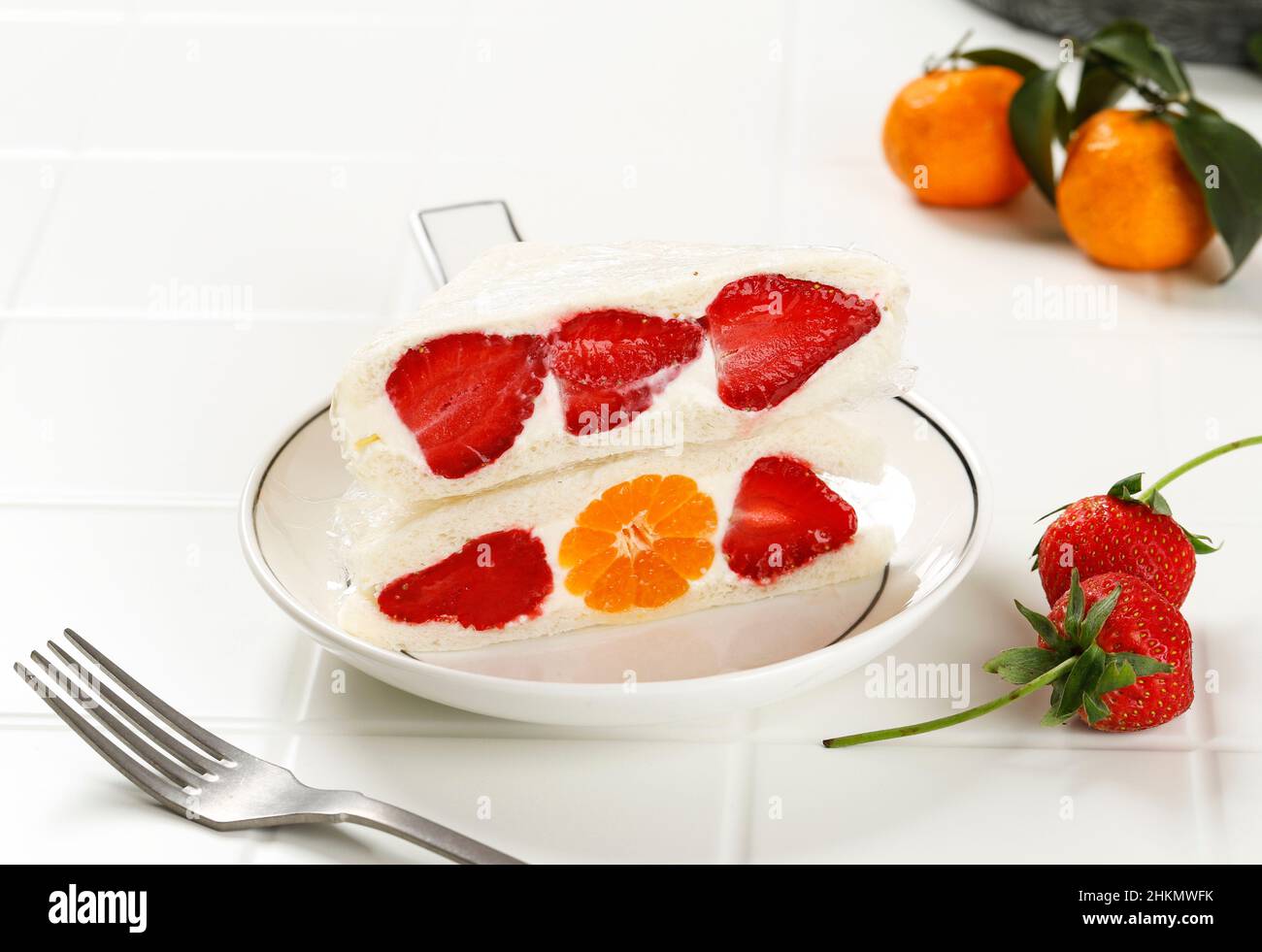 Japanese Style Sweet Fruits Sandwich with Strawberry and Orange. Sweet ...