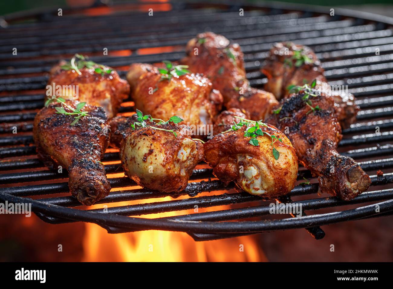 Tasty sear chicken leg marinated with honey and spices. Grilled chicken ...