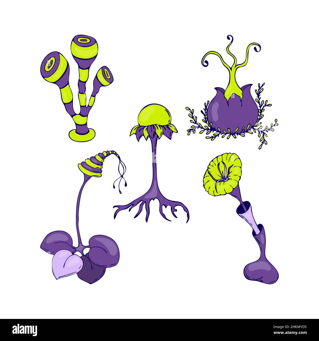 Mushrooms unreal fantastic magical set, hand drawn doodle, isolated ...