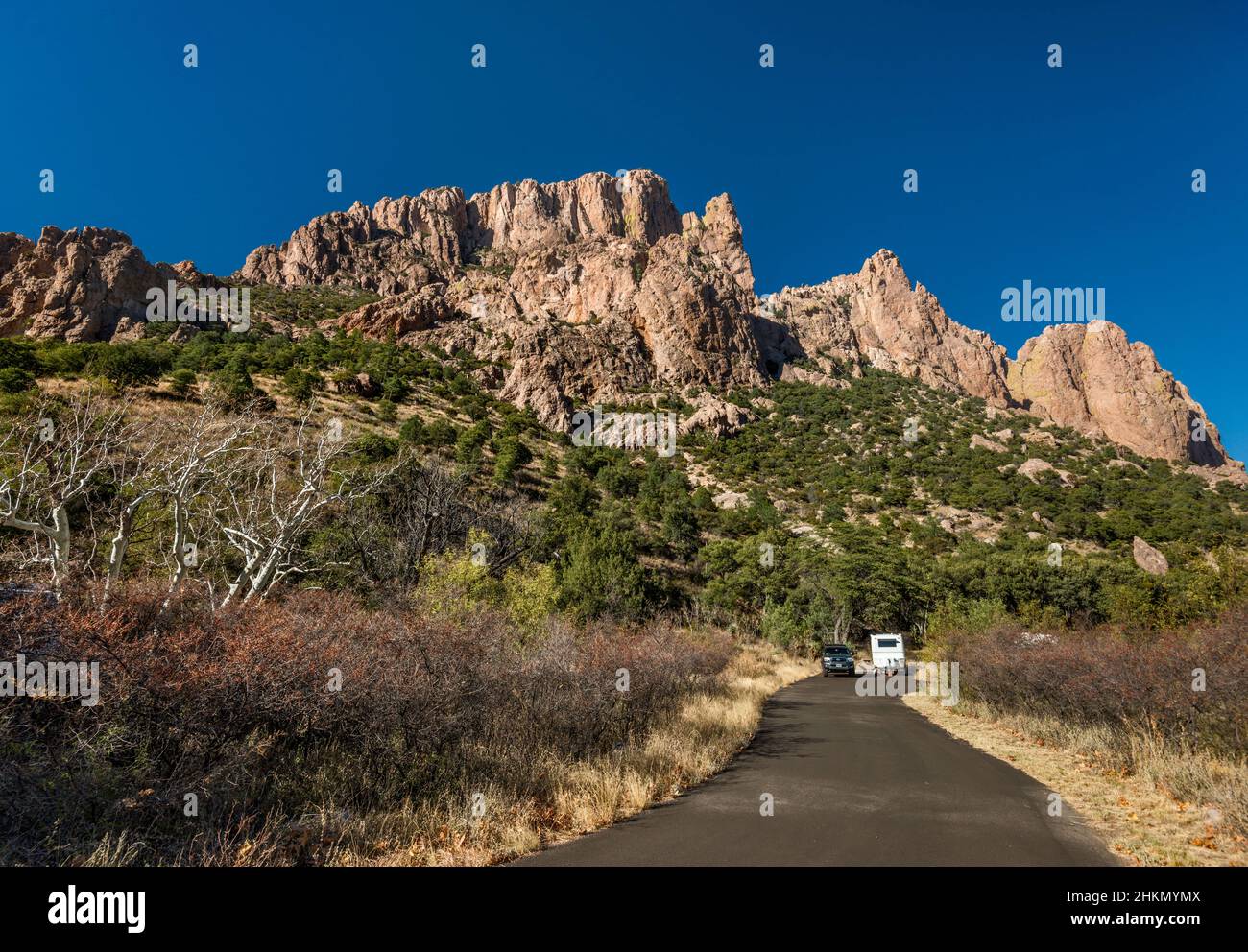Rhyolite cliffs over Sunny Flat Campground, Cave Creek Canyon, Coronado ...