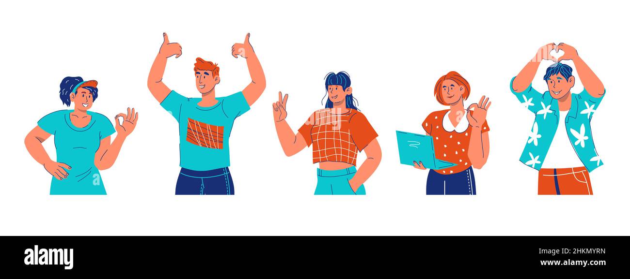 People showing OK and finger up gesture of satisfaction and approval ...