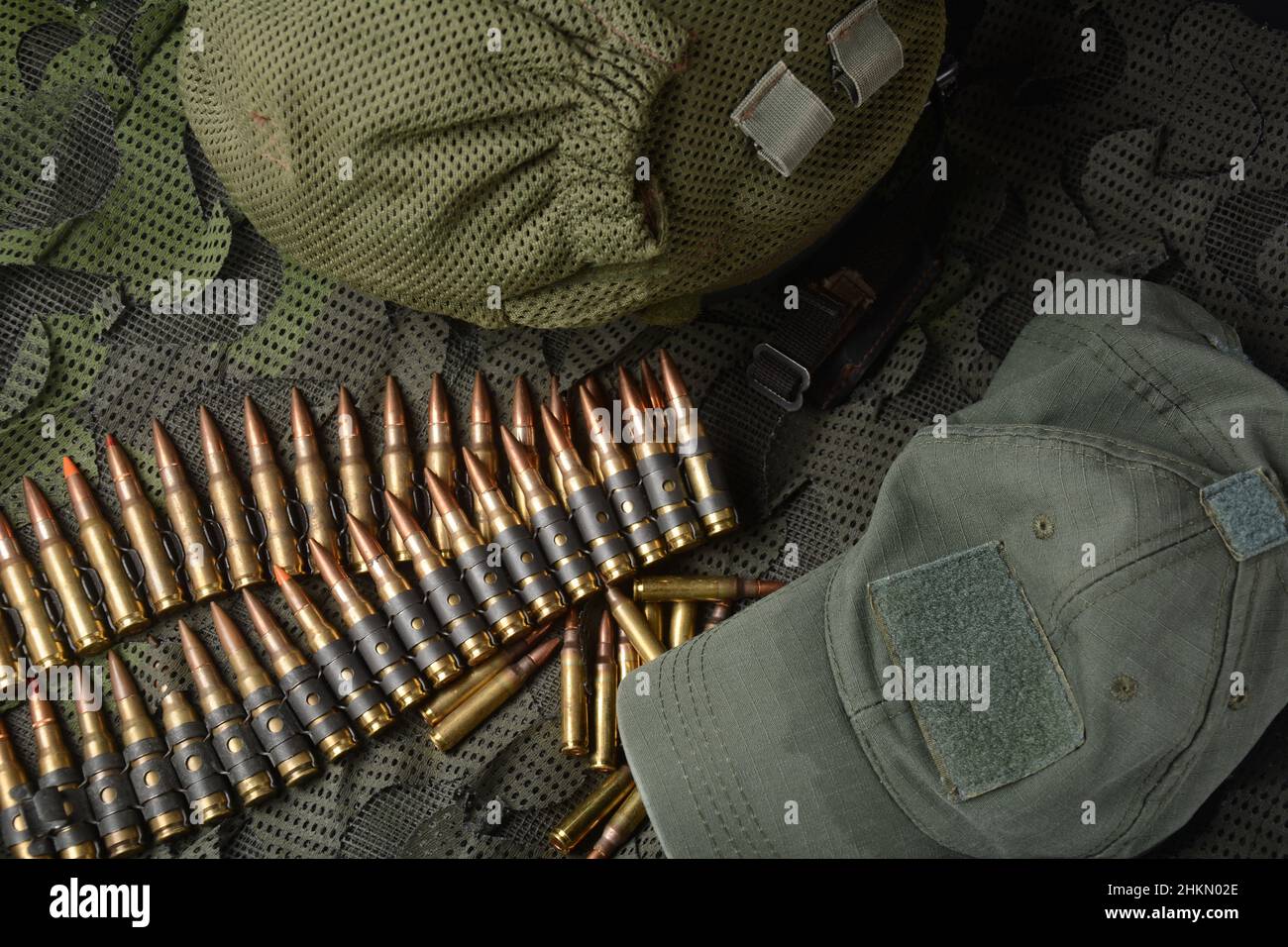 Photo of 5.56mm ammunition, machine gun bullets belt, rifle ammunition ...