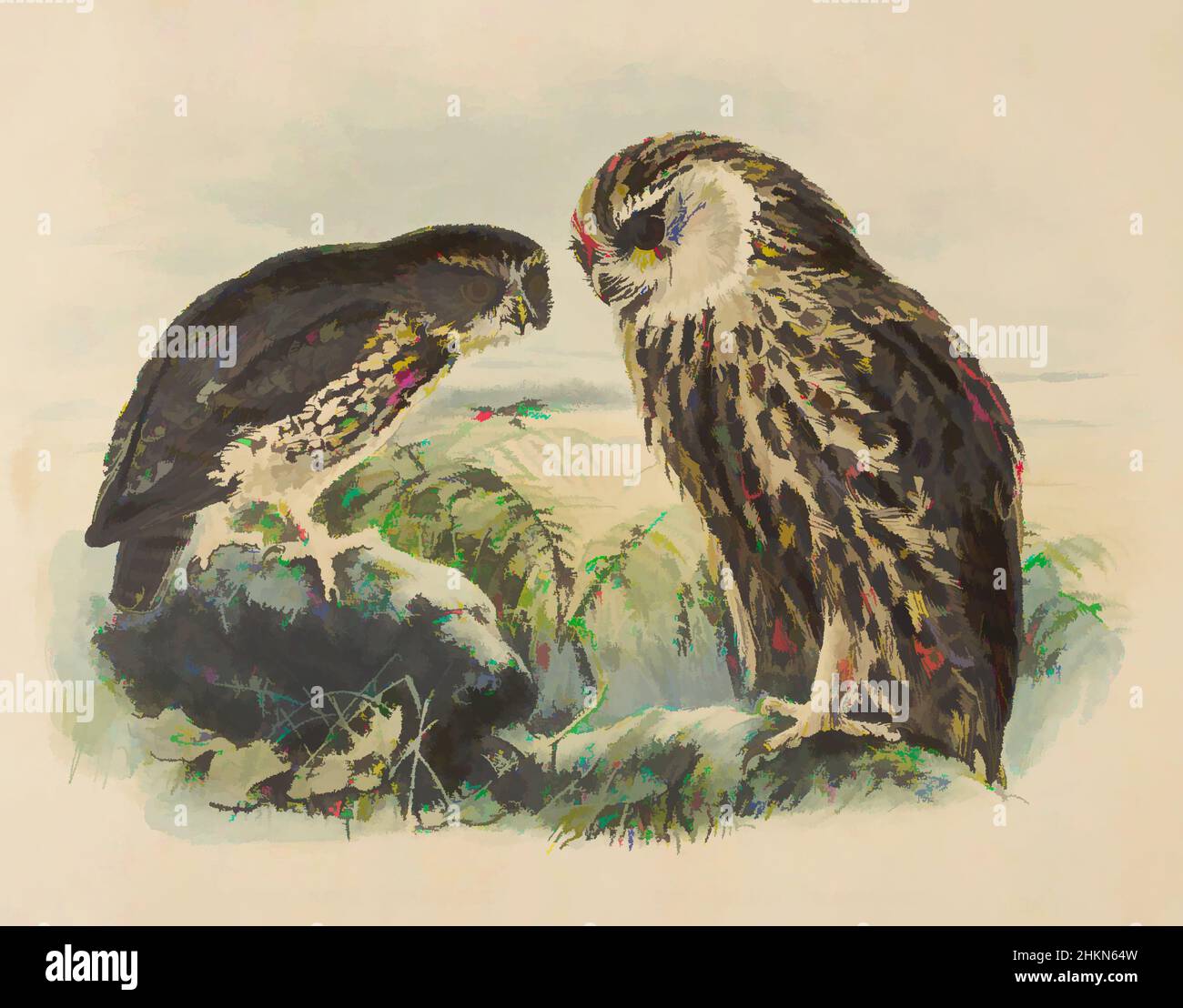 Art inspired by Morepork (Ruru) and Laughing owl (Whekau) (Spiloglaux ...