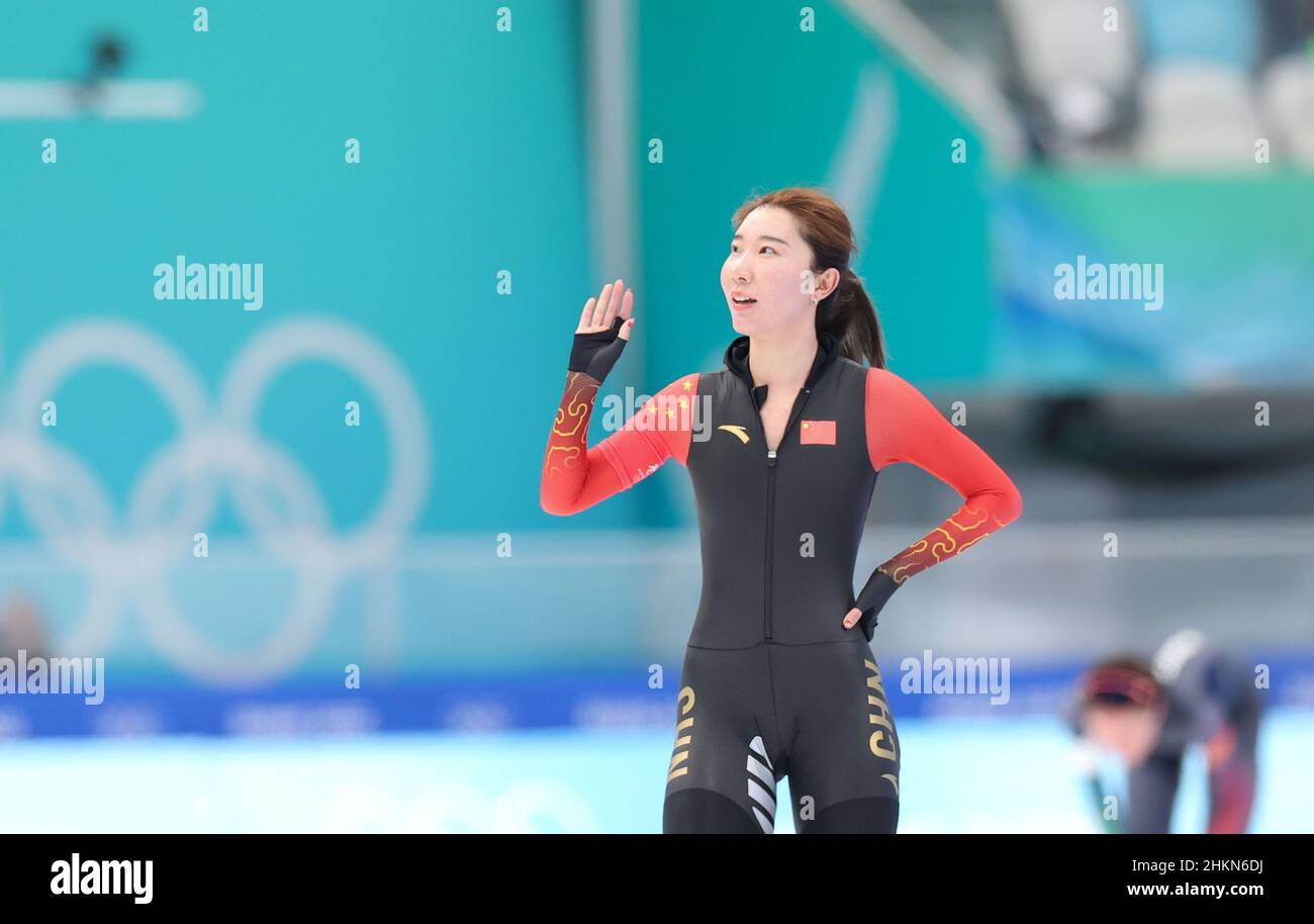 Beijing, China. 5th Feb, 2022. Han Mei of China gestures during the ...