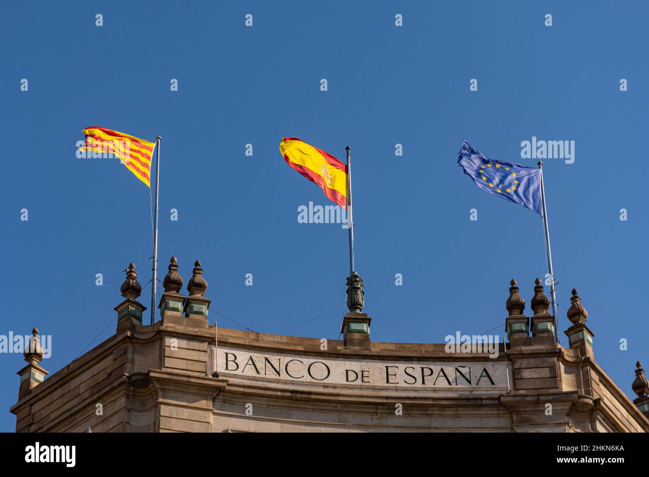 Bank of Spain top building in Barcelona, Catalonia, Spain Stock Photo ...
