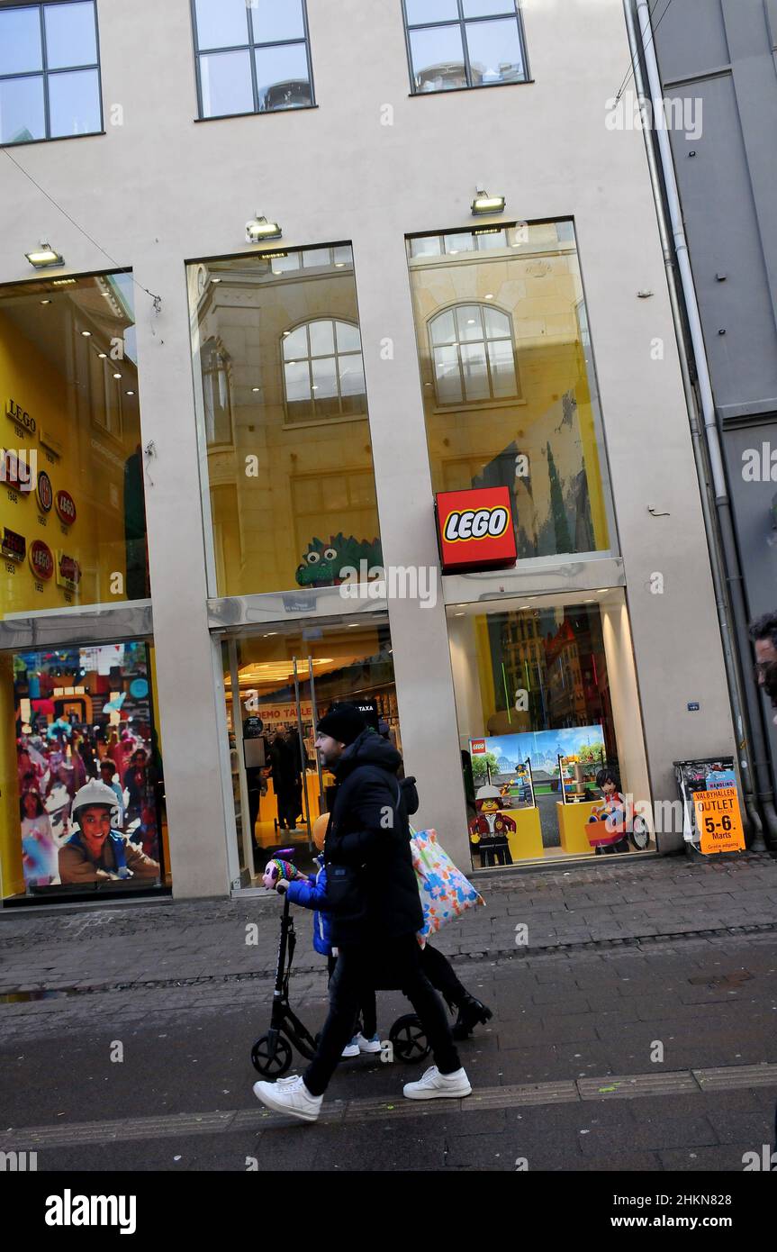 Copenhagen/Denmark./05 February 2022/.Lego bricks store on stroget in ...