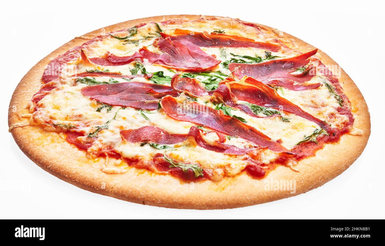 Single delicious italian pizza over white isolated background Stock ...