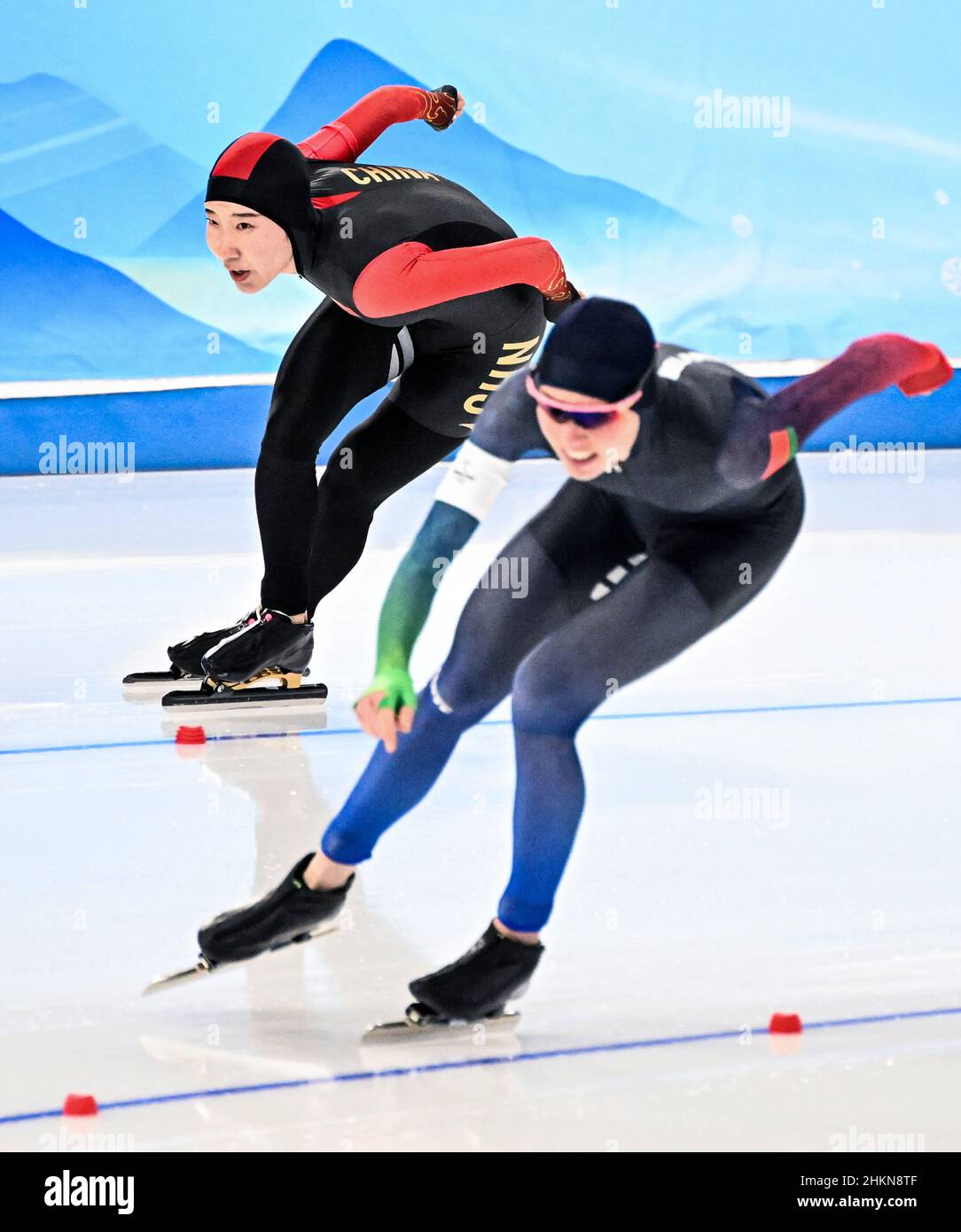 Beijing, China. 5th Feb, 2022. Han Mei (L) of China and Maryna Zuyeva ...