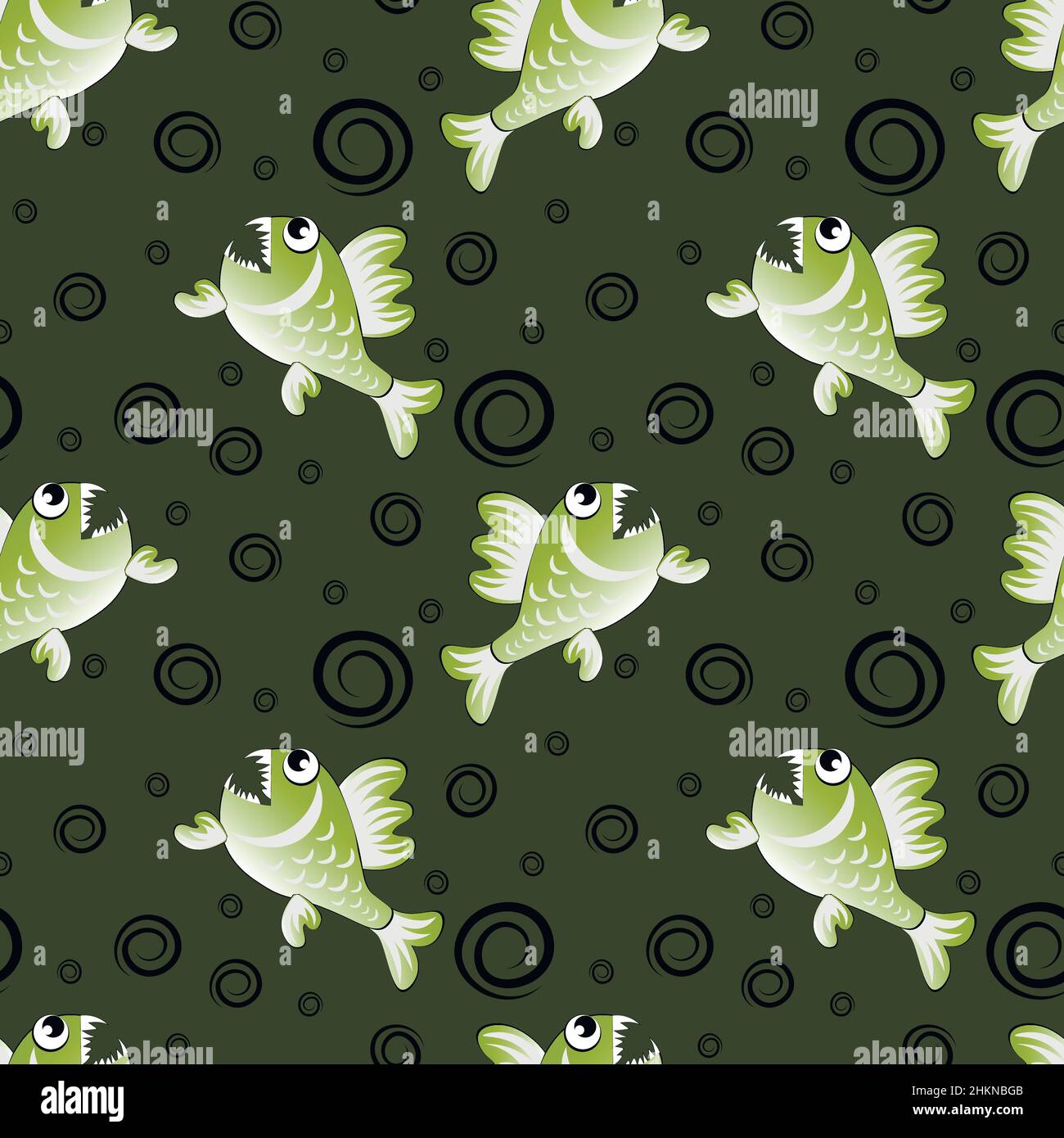 Seamless pattern on a square background is a predatory evil piranha ...