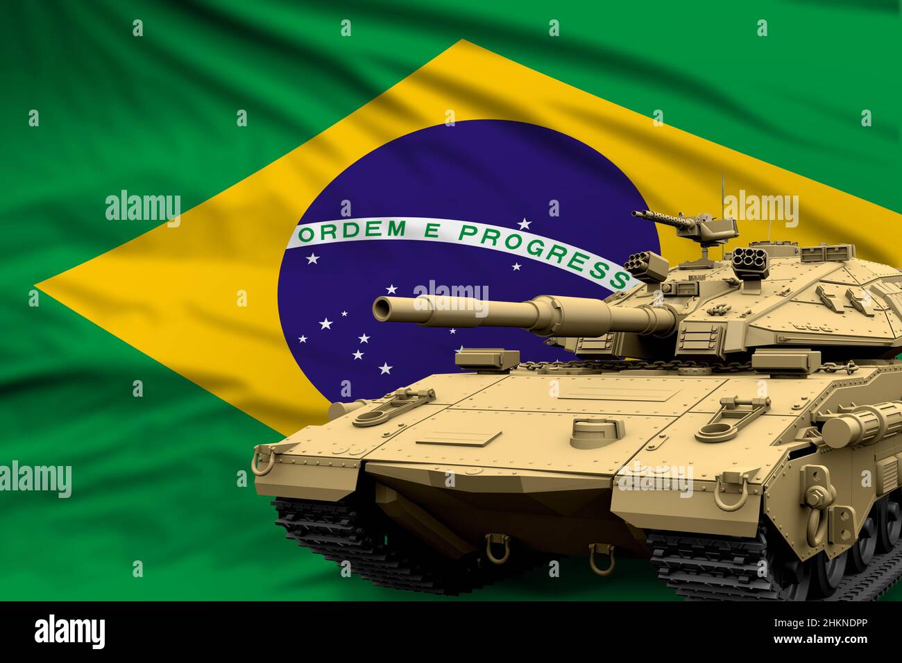 Heavy tank with fictional design on Brazil flag background - modern ...