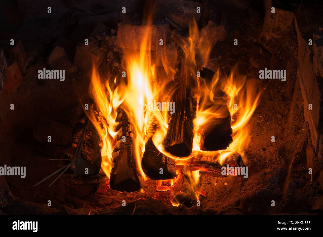 A fire burns in a fireplace Stock Photo - Alamy