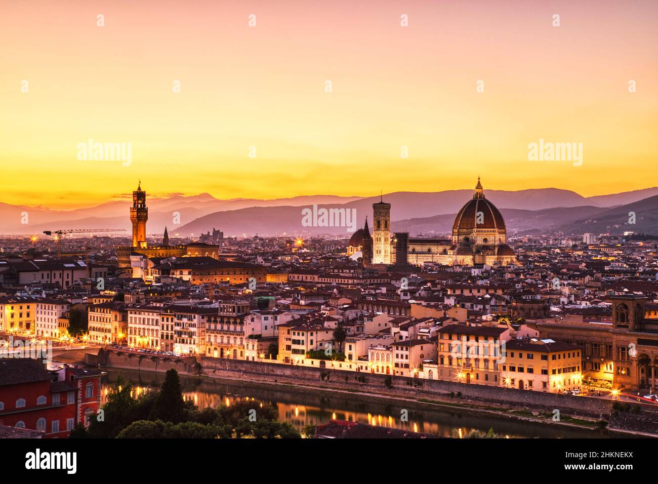 Florence Aerial View at Golden Sunset over Palazzo Vecchio and ...