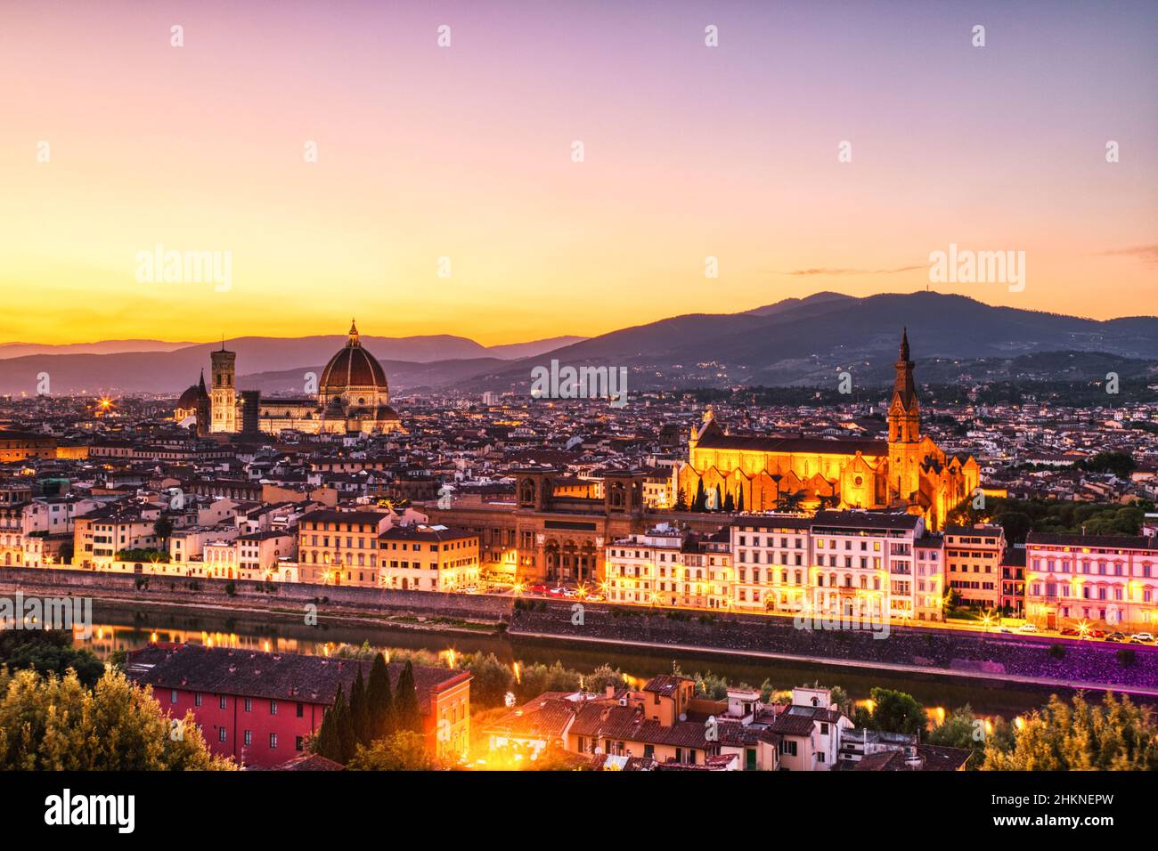 Florence Aerial View at Golden Sunset over Palazzo Vecchio and ...