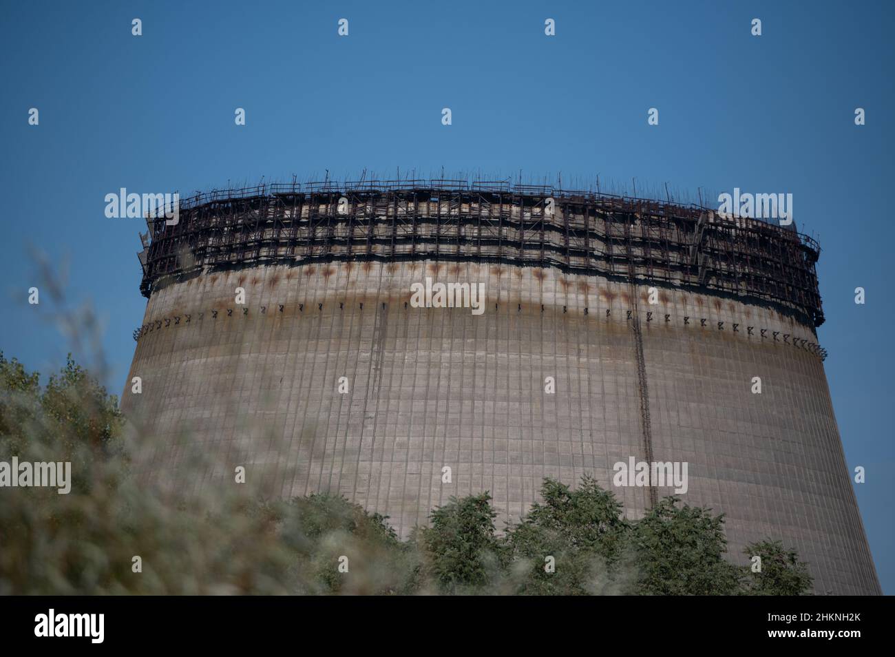 The incomplete cooling towers from reactor 5 at the Chernobyl Nuclear ...