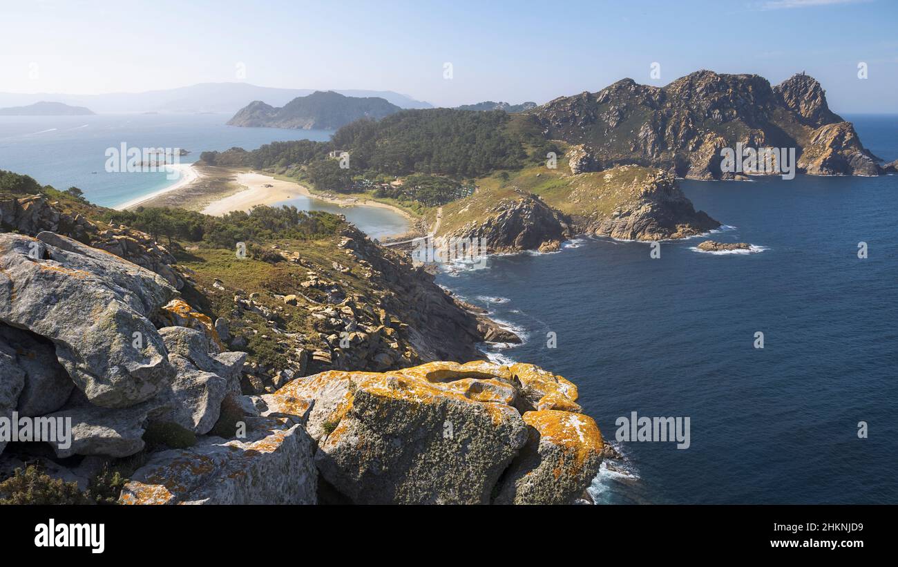 Aerial View of Stunning Landscape in the Cies Islands Natural Park ...
