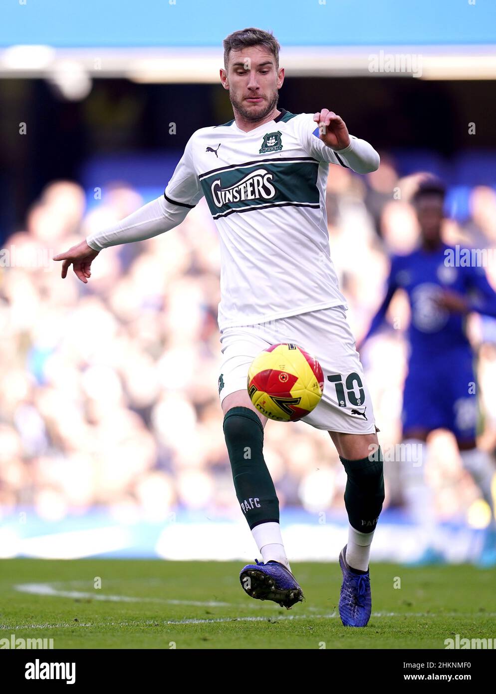 Plymouth Argyle's Danny Mayor in action during the Emirates FA Cup ...