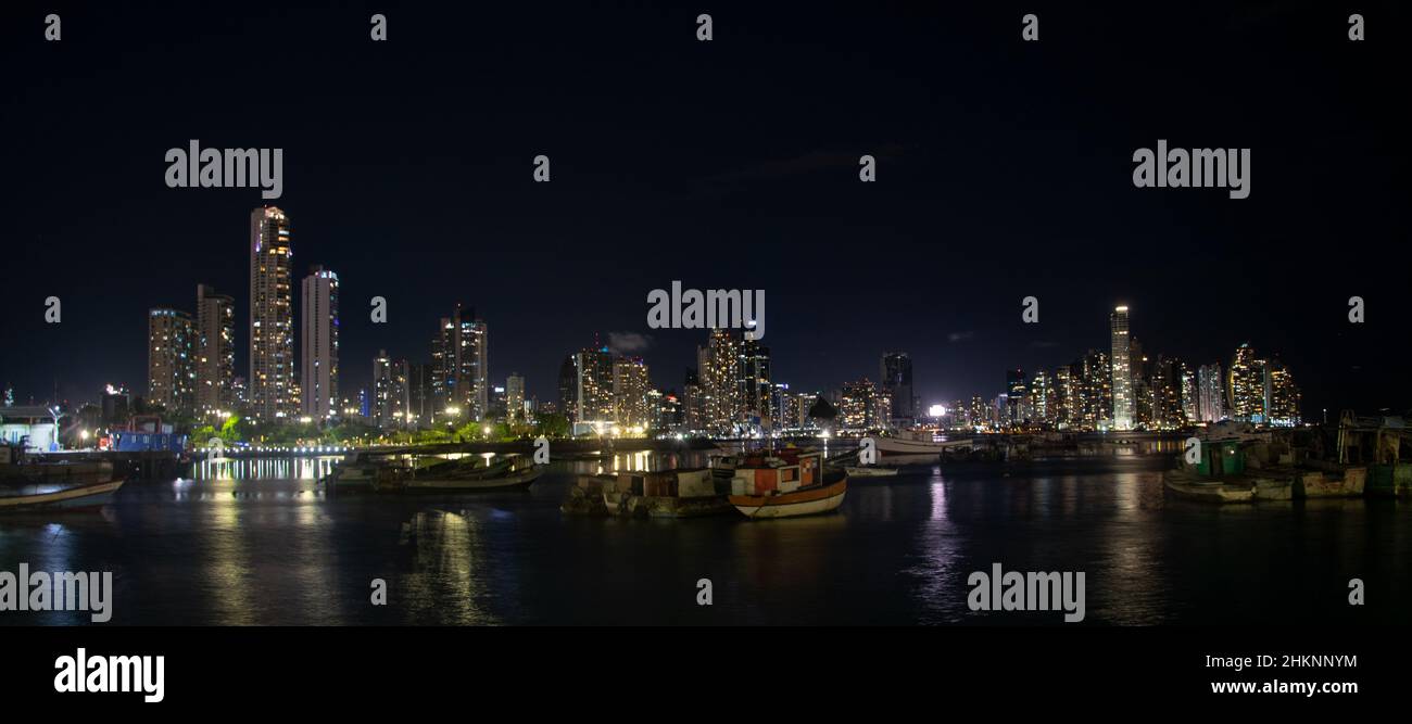 Skyline of Panama City at night Stock Photo - Alamy