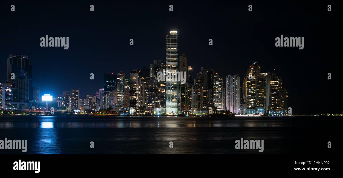 Skyline of Panama City at night Stock Photo - Alamy
