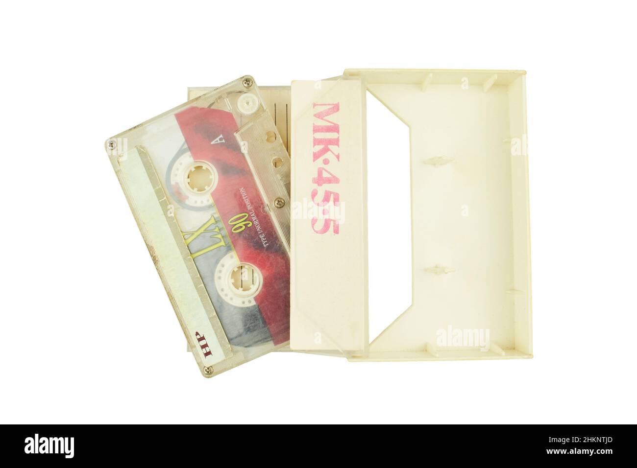 Audio compact cassette. Audio cassette on a white background, front ...