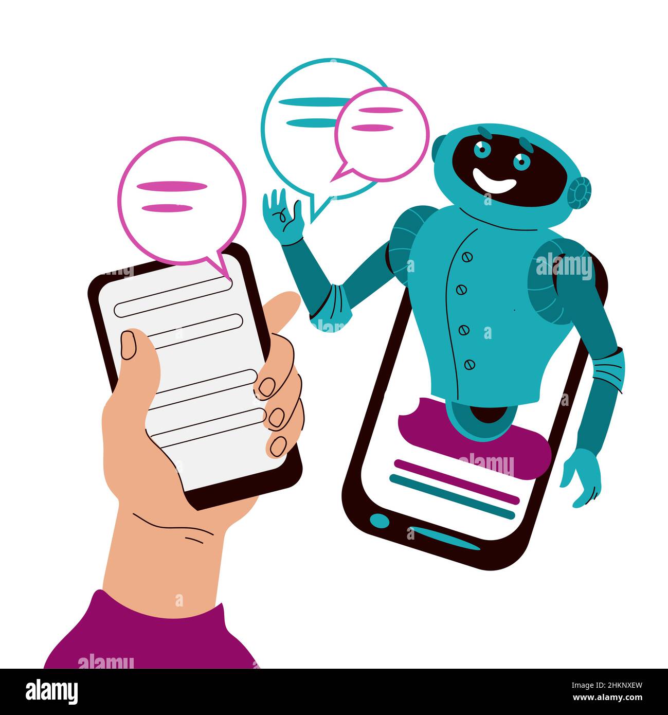 Robotic hand holding phone illustration Stock Vector Images - Alamy