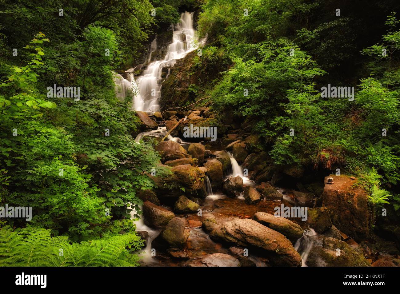 Amazing long exposure shot of Torc waterfall in Kerry mountains Stock ...