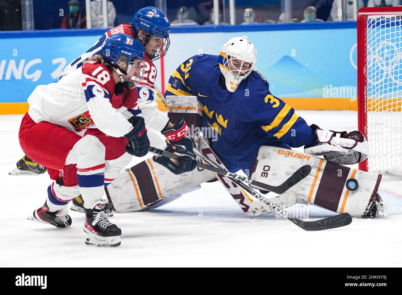 Beijing, China. 5th Feb, 2022. Emma Soderberg (R) of Sweden competes ...