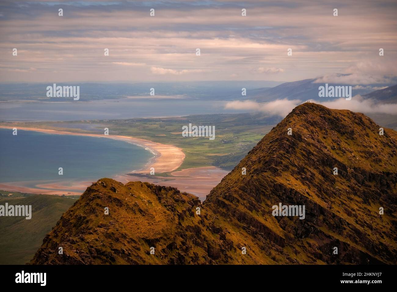 Dramatic and picturesque mountain aerial view of Faha Ridge of Brandon ...