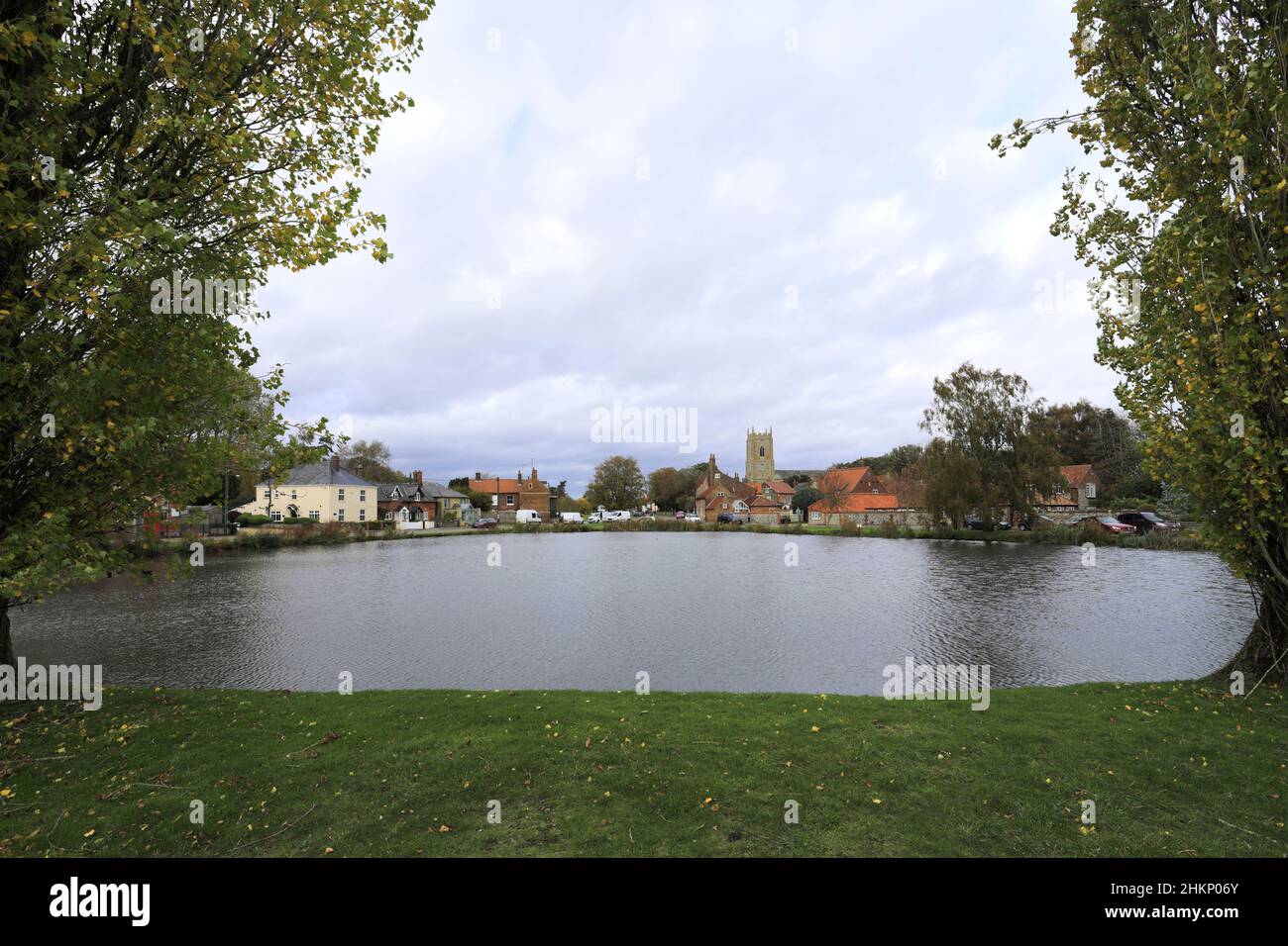 View over the pond at Great Massingham village, North Norfolk, England ...