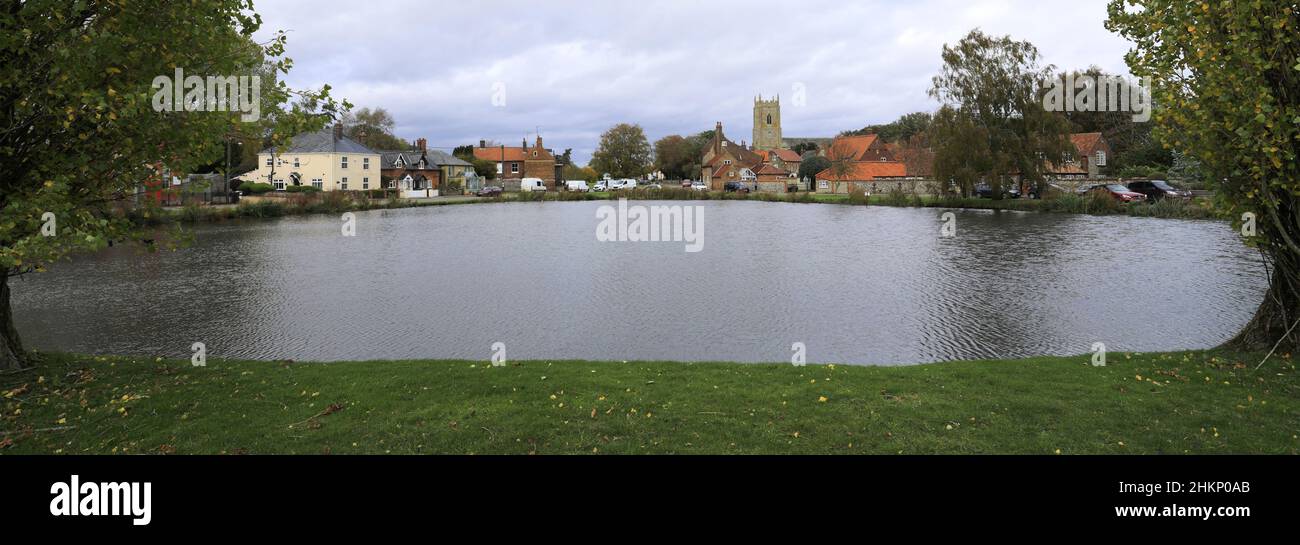 View over the pond at Great Massingham village, North Norfolk, England ...