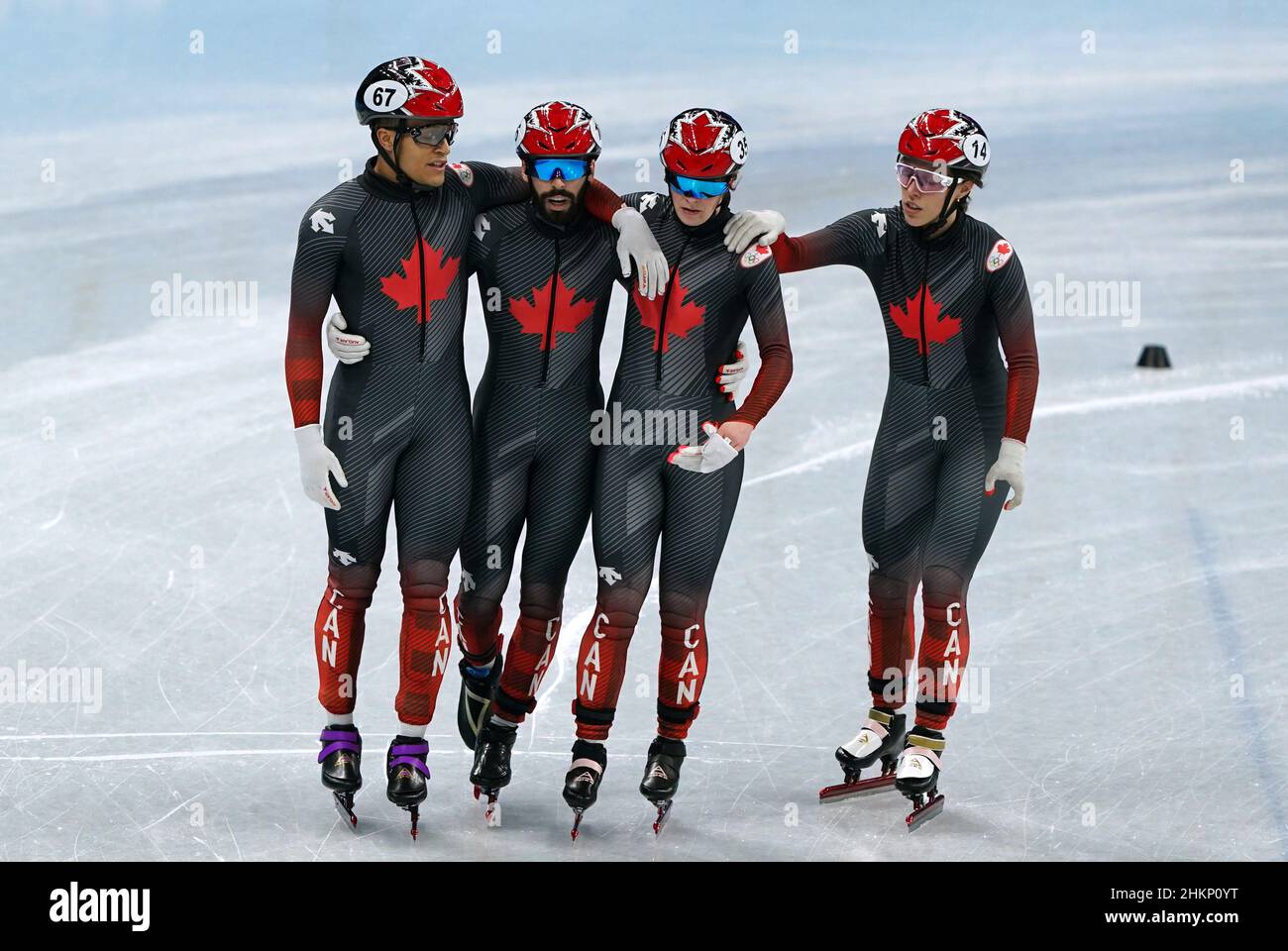 Canada react after the Mixed Team Relay Short Track Speed Skating final ...