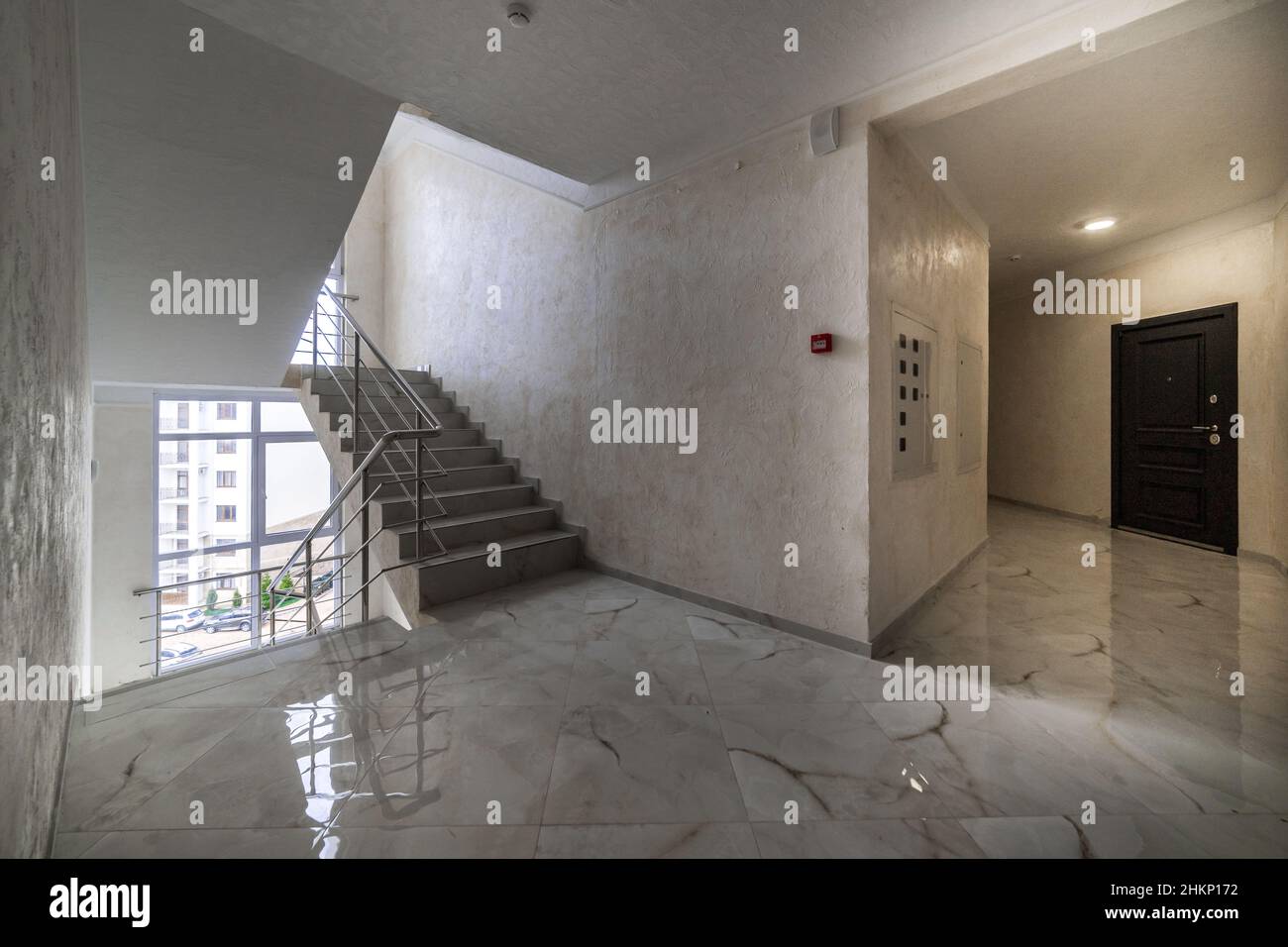 exit from the entrance of a new multi-storey residential building Stock ...