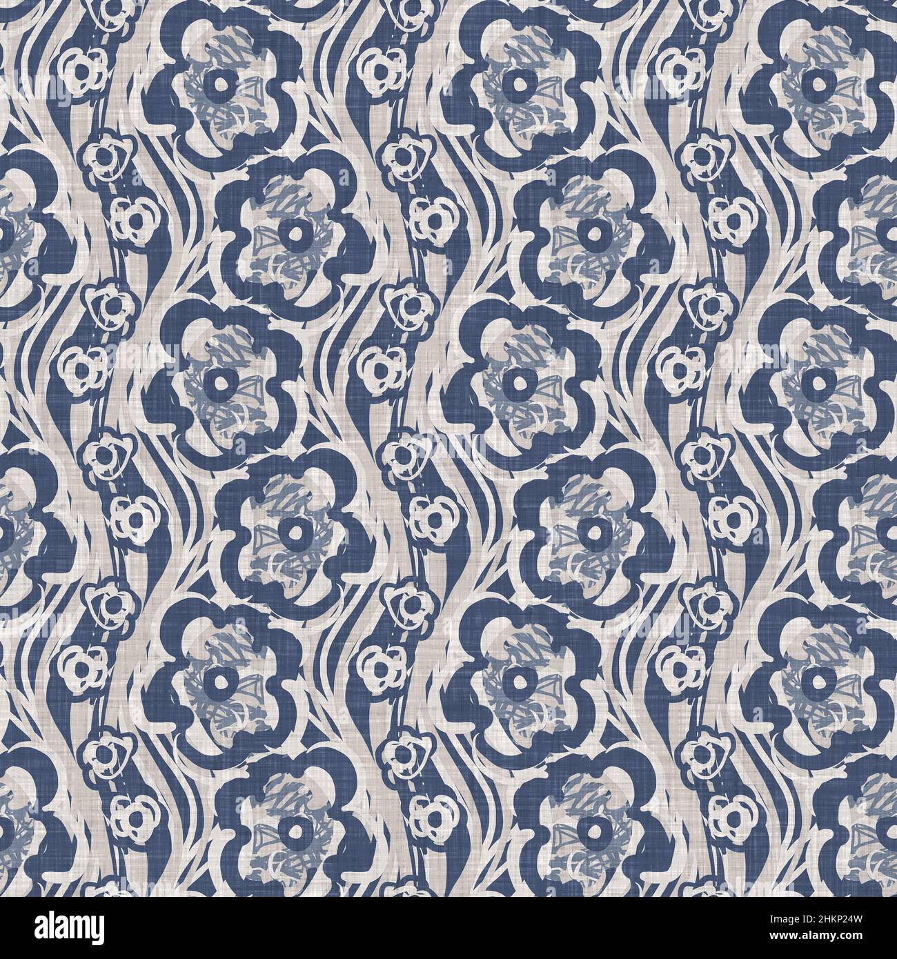 French blue floral linen seamless pattern with 2 tone country cottage ...