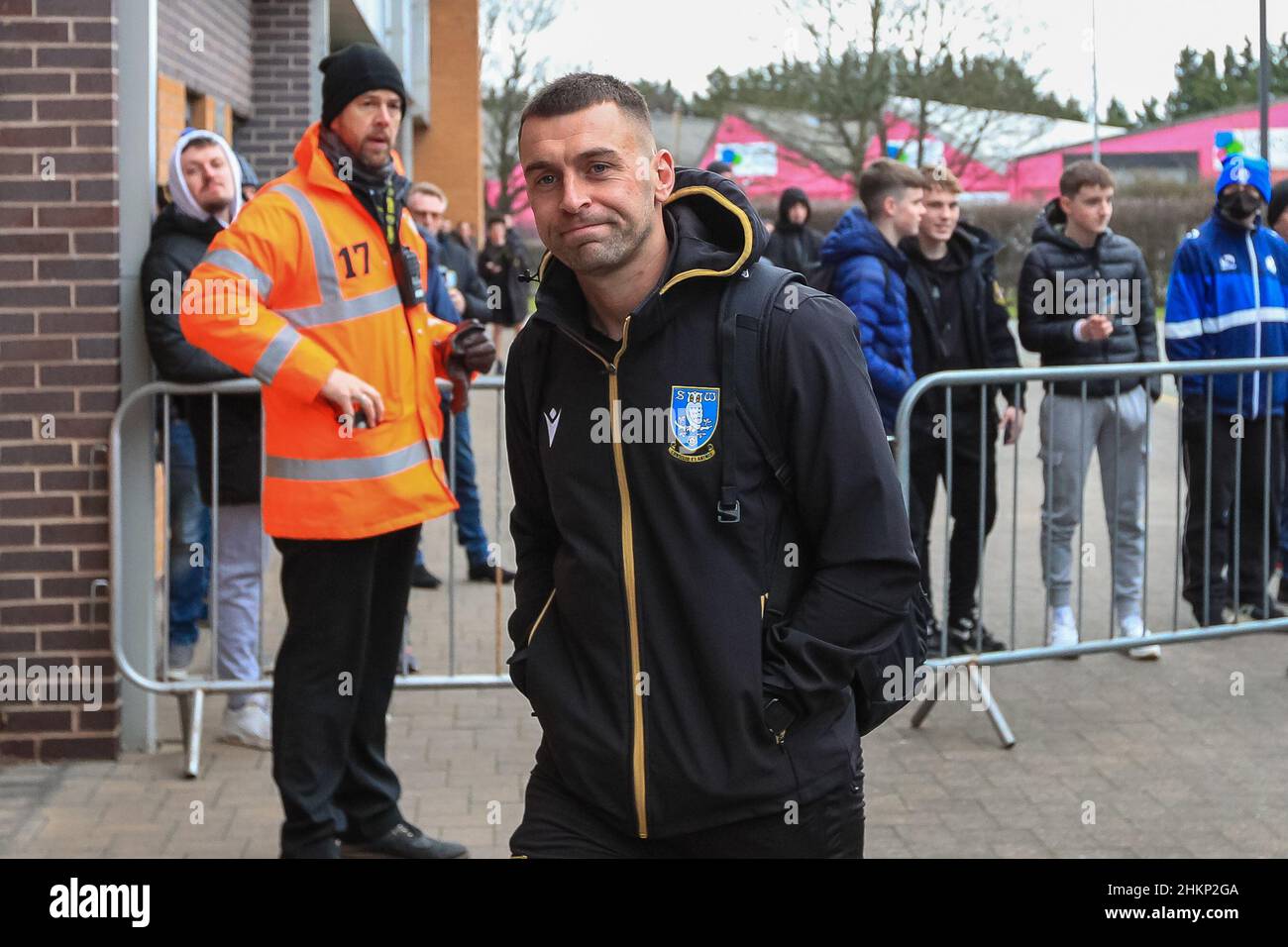 Jack Hunt #32 of Sheffield Wednesday gets off the team bus on arrival ...