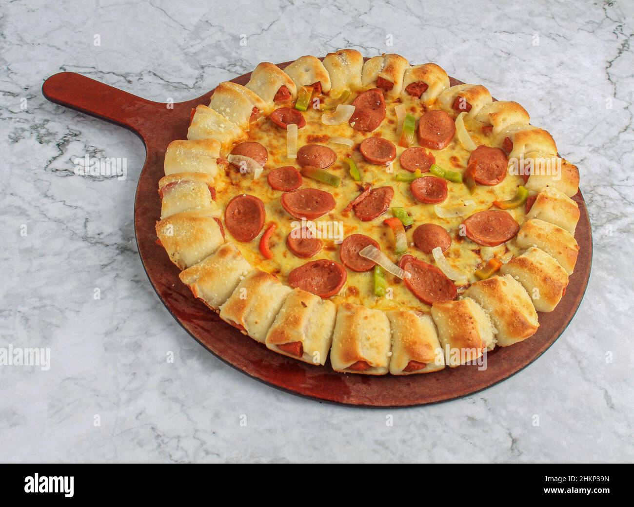 Double meat Sausage pizza pepperoni spicy fast food healthy meal on ...