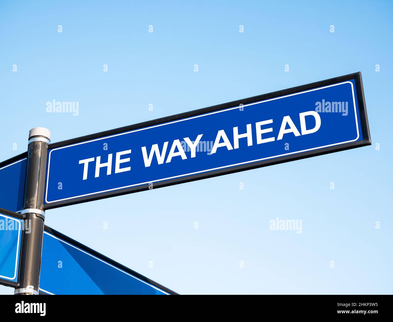 The Way Ahead text, blue city street signpost, guidepost, sign post ...