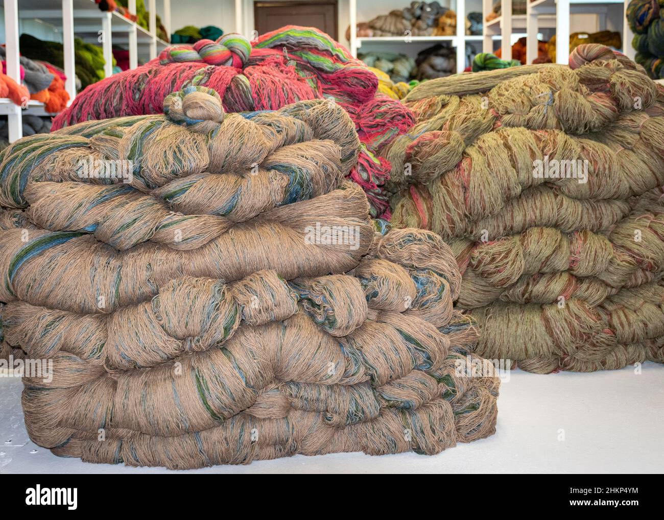 wool yarn threads, close-up of yarn texture, knitting as a hobby ...