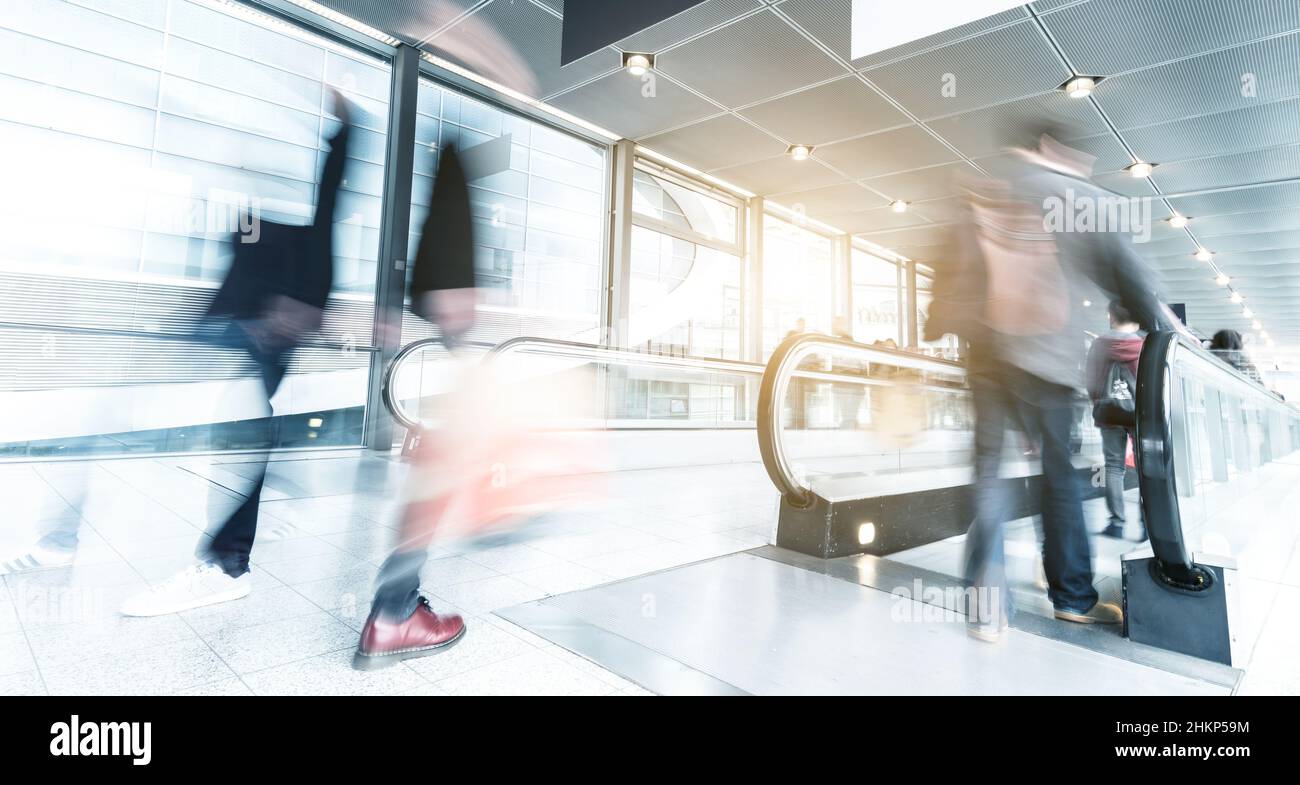 trade fair crowd at a escalator Stock Photo - Alamy