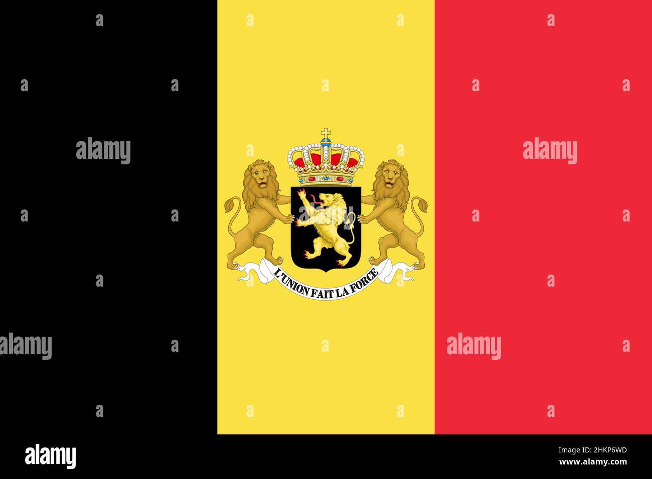 Top view of flag Royal ensign 1858, Belgium. Belgian travel and patriot ...