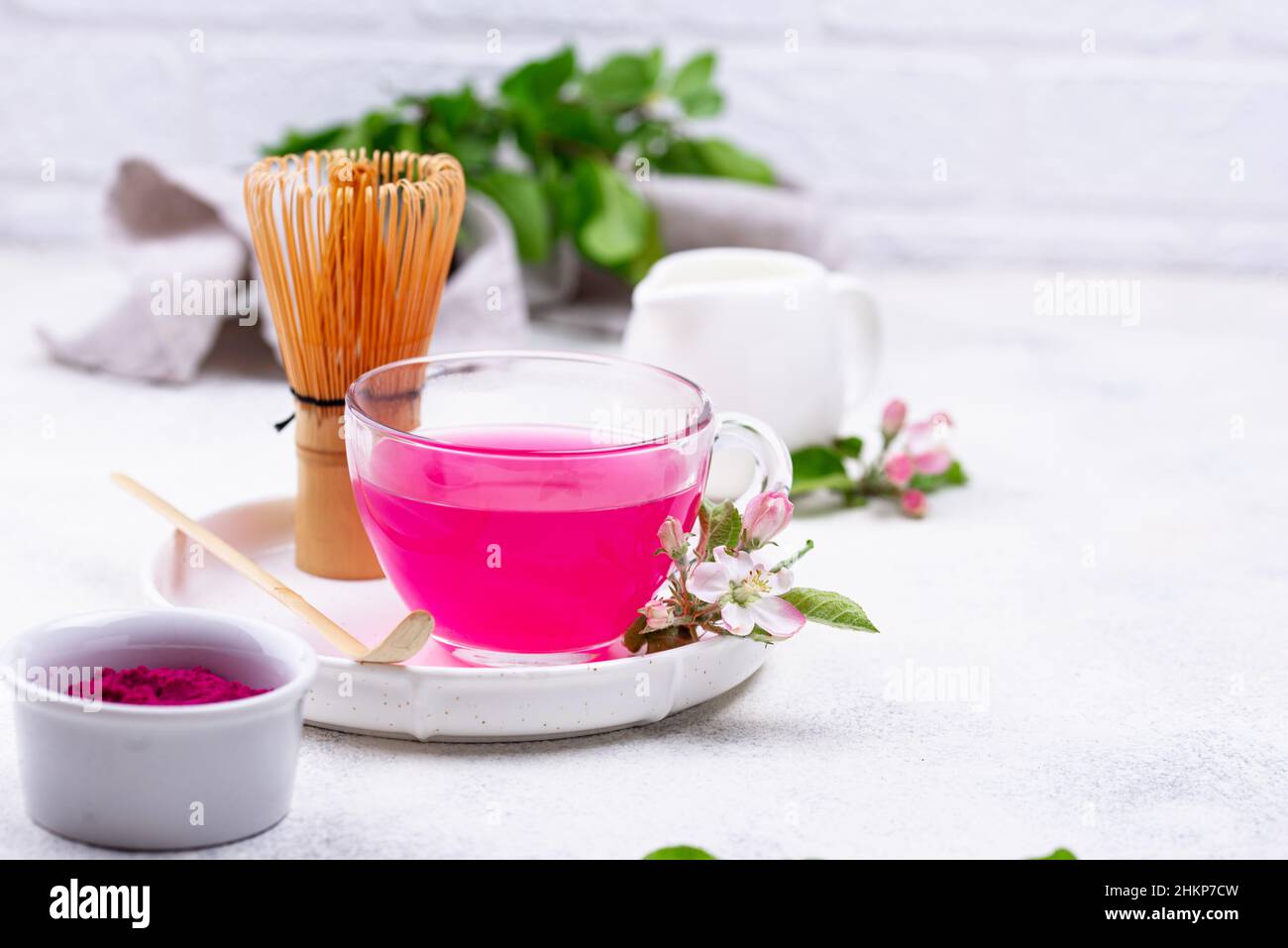 Pink matcha tea from dragon fruit Stock Photo - Alamy